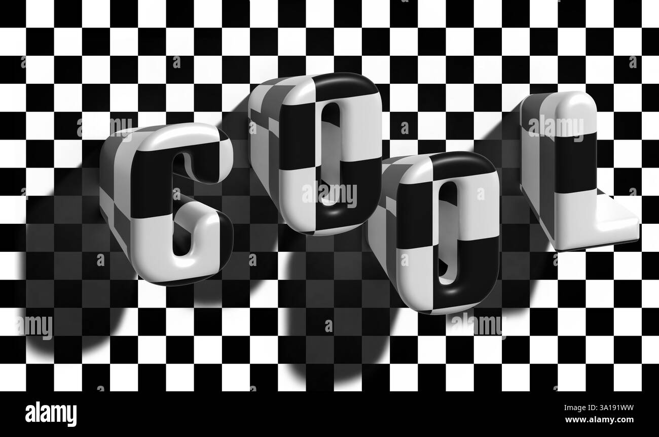 Cool inscription on white and black chess pattern, 3D rendering ...