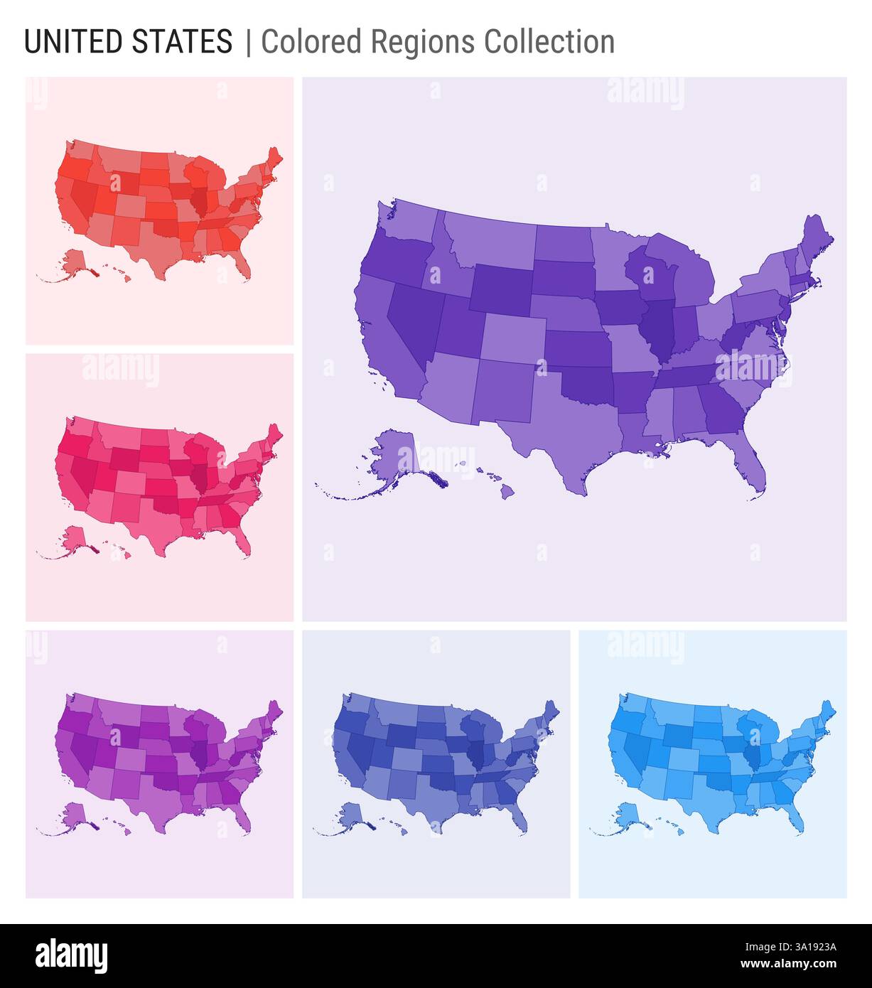 USA map collection. Country shape with colored regions. Deep Purple ...