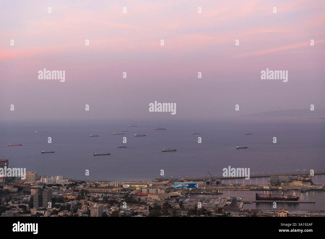 Haifa, Israel – March 7, 2025, View from Louis Promenade of the lower ...