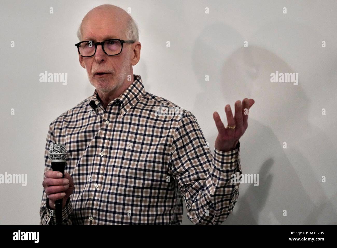 David McFarlane speaks during a town hall meeting at the George Culver ...