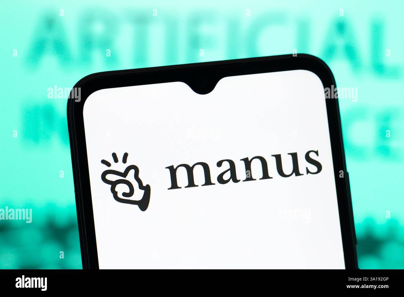In this photo illustration, the Manus AI logo is seen displayed on a ...
