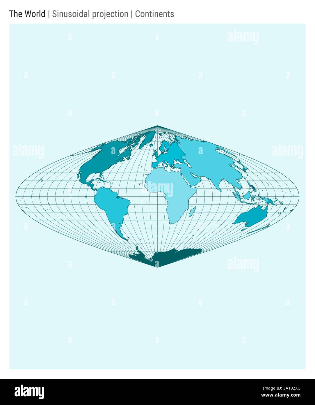 World Map. Sinusoidal projection. Continents style. High Detail World ...