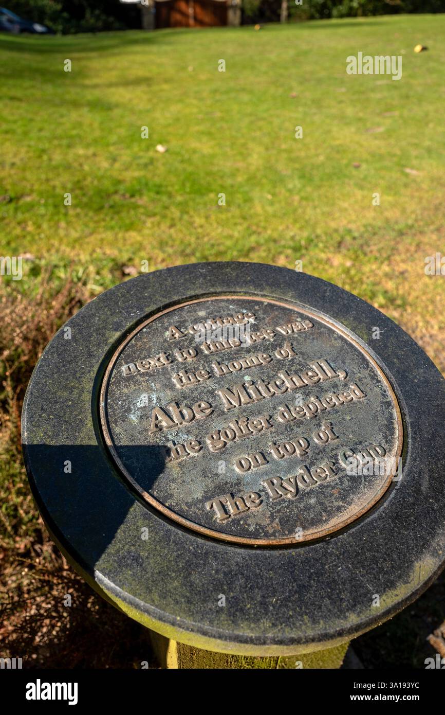 Forest Row, March 4th 2025: Plaque commemorating golfer Abe Mitchell on the 14th tee at the ...