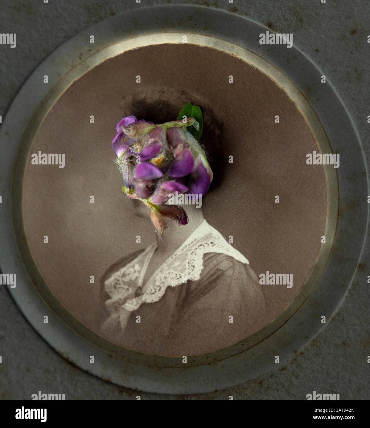 A unique artistic representation features a vintage portrait of a woman ...