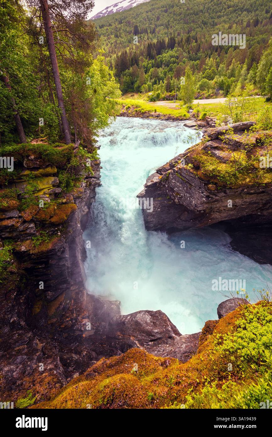 Gudbrandsjuvet Nature park. Nature Attractions in Valldal. Waterfall on ...