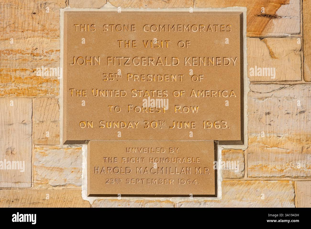 Forest Row, March 4th 2025: Stone commemorating the visit of President John F Kennedy to Forest ...