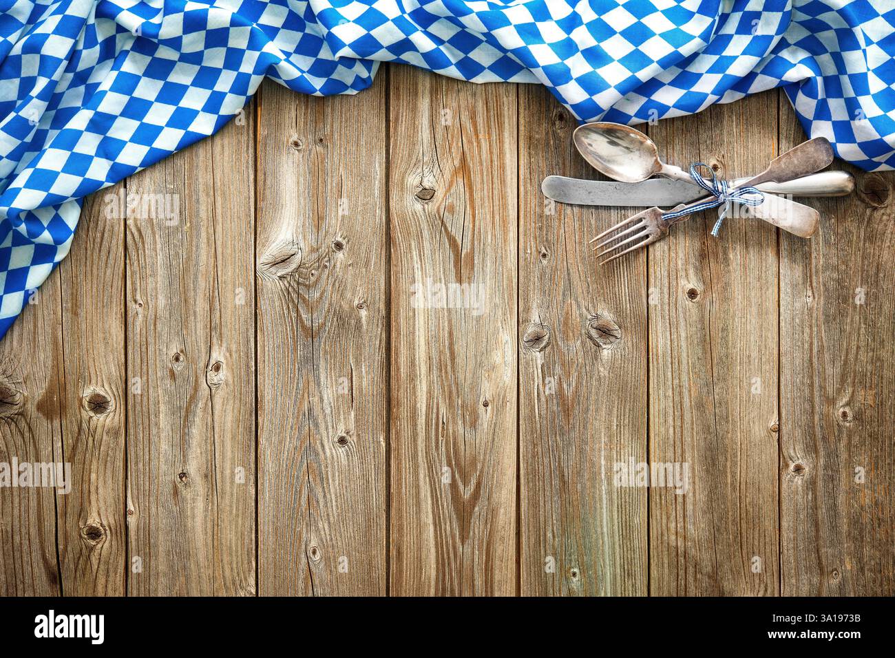 Rustic background for Oktoberfest with Bavarian white and blue fabric ...