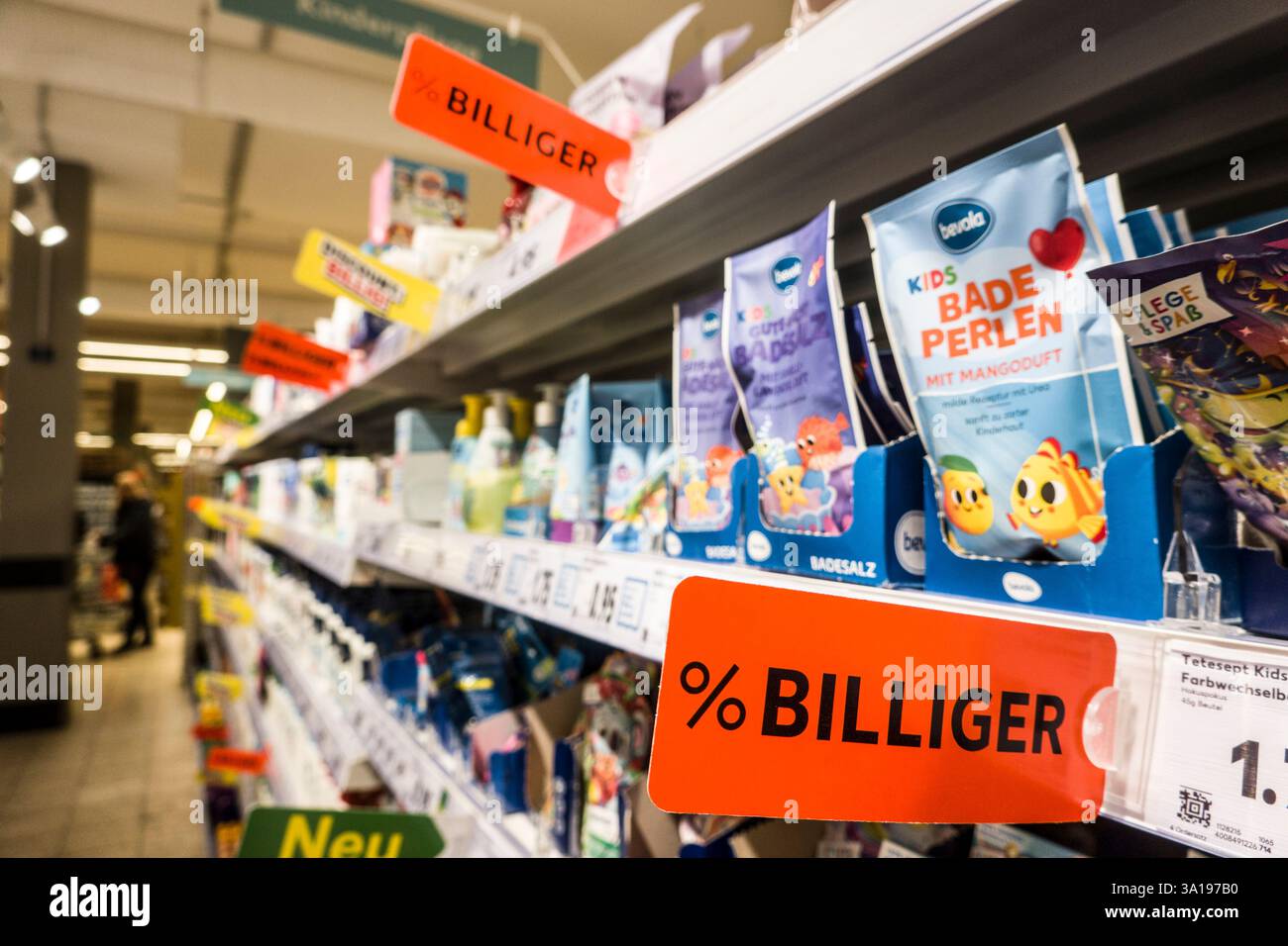 Goods labeled as cheap in a supermarket - symbolic image Stock Photo ...