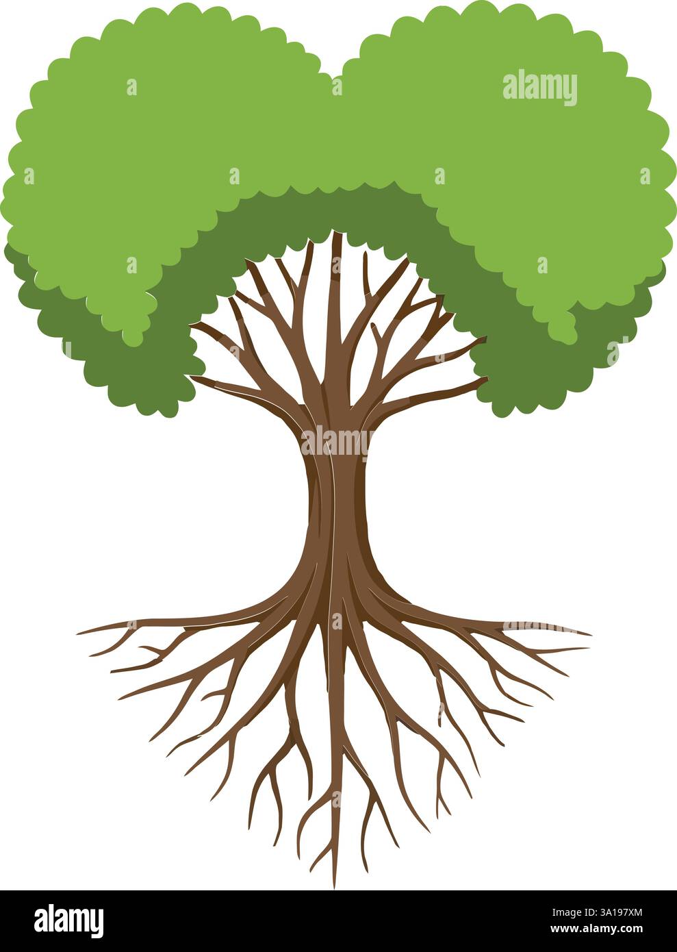 A green tree with rounded leaves and intricate roots symbolizes growth ...
