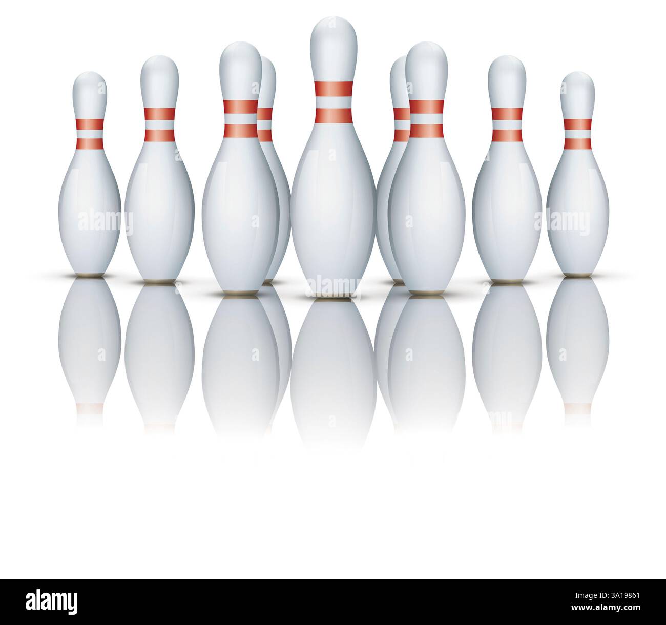Bowling pins on the mirror background Stock Photo - Alamy