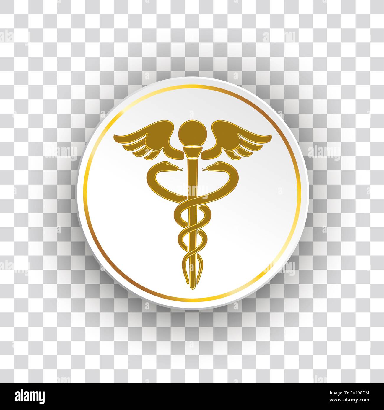 Golden paper circle with white aesculapian staff on the checked ...