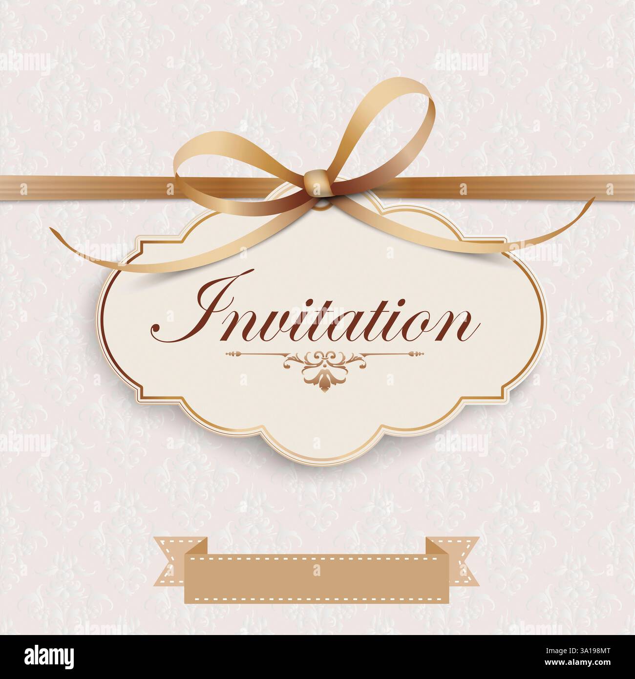 Invitation card with ribbons, emblem and classic ornaments Stock Photo ...