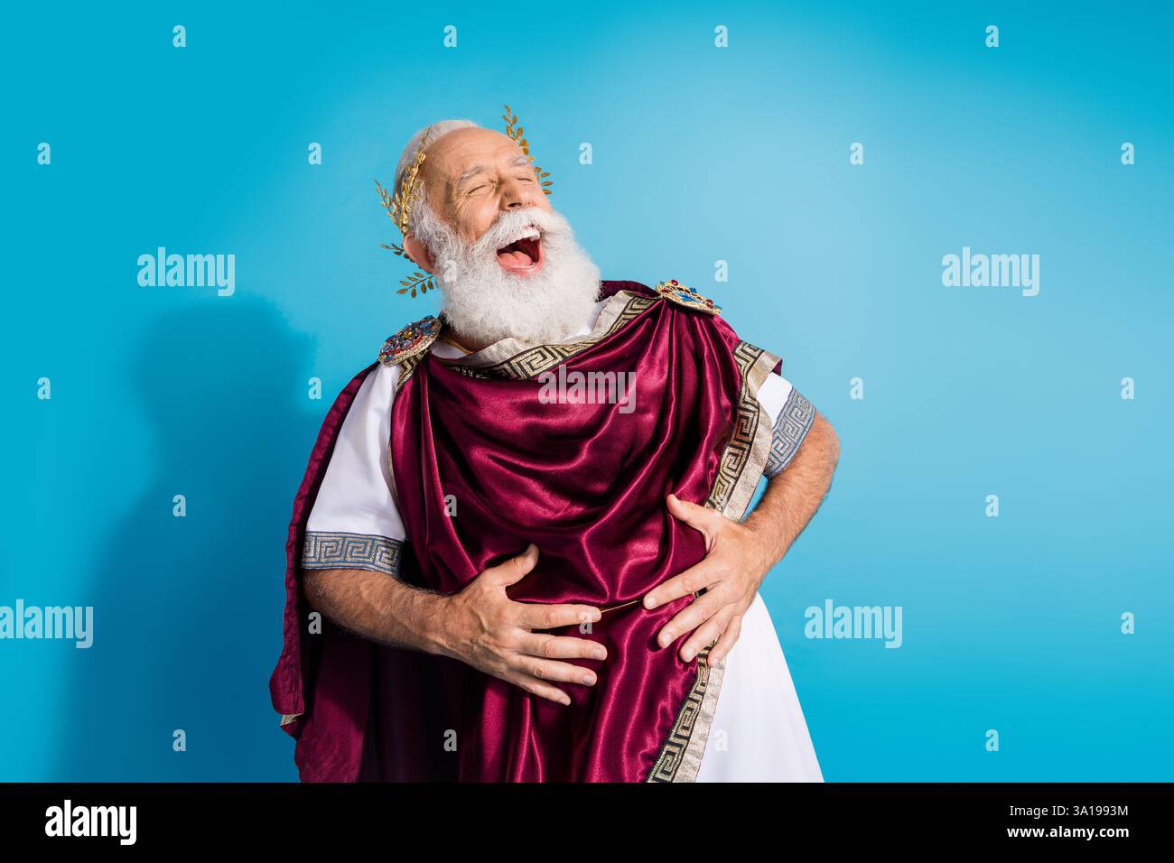 Photo of powerful mature man laughing have fun cheerful wear ancient ...