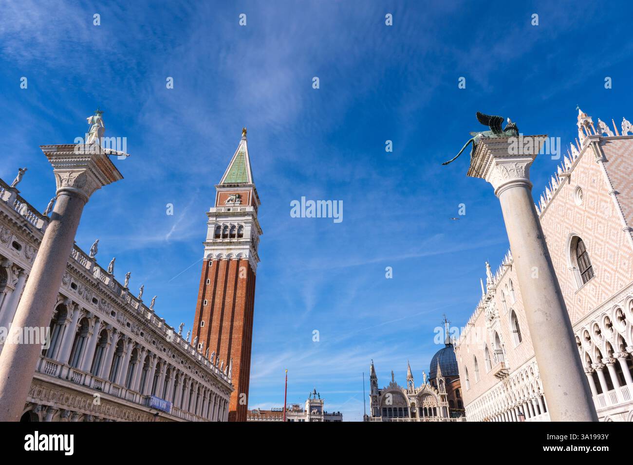 View of St. Mark's Campanile and the San Teodoro Column in St. Mark's ...