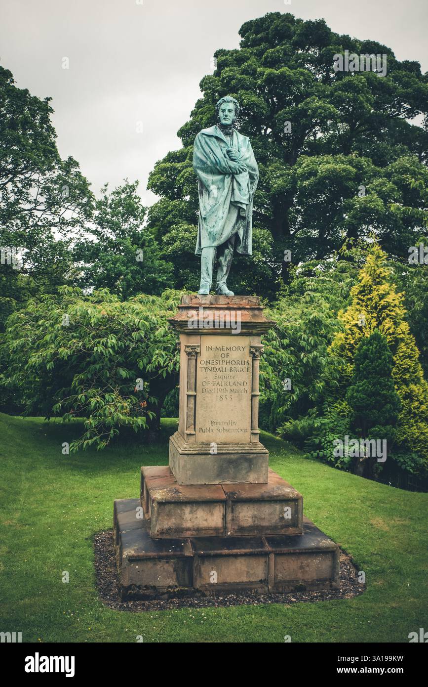 The statue of Onesiphorus Tyndall Bruce in Falkland village, in ...