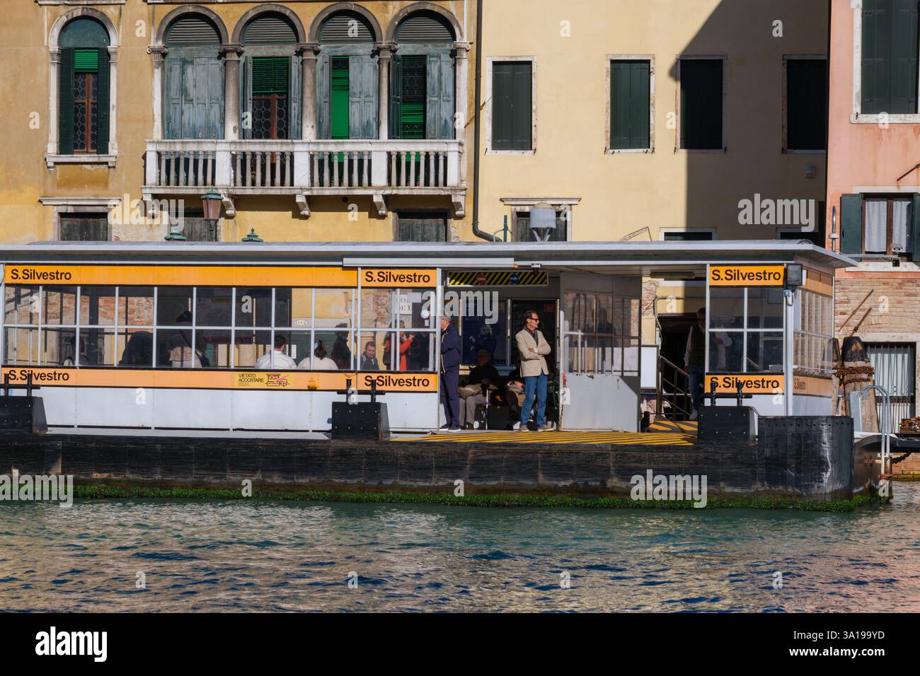 Venice, Italy - 12 October 2024: The S. Silvestro Vaporetto stop on the ...