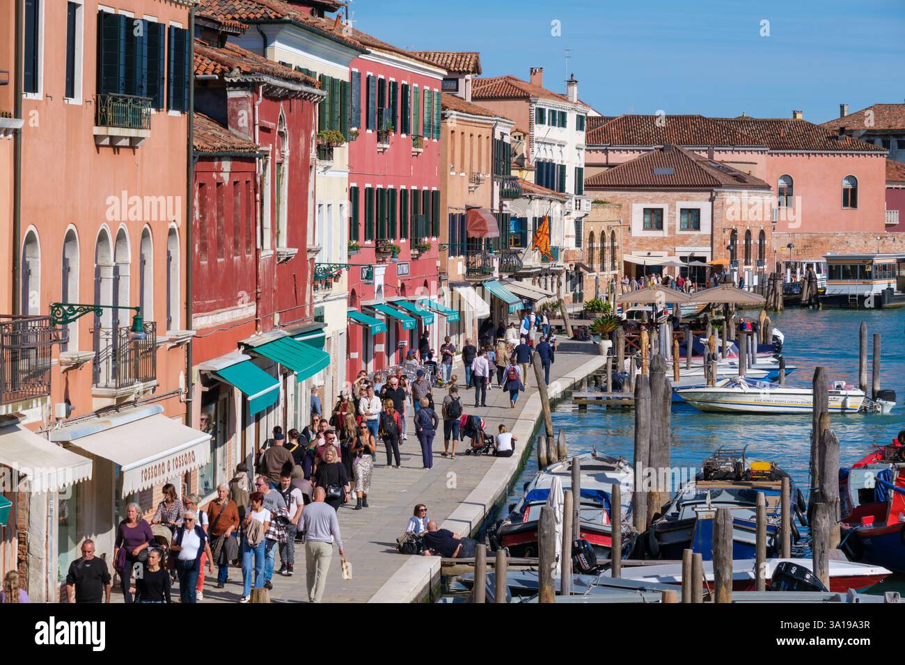 Venice, Italy - 12 October 2024: Tourists stroll along Murano’s lively ...