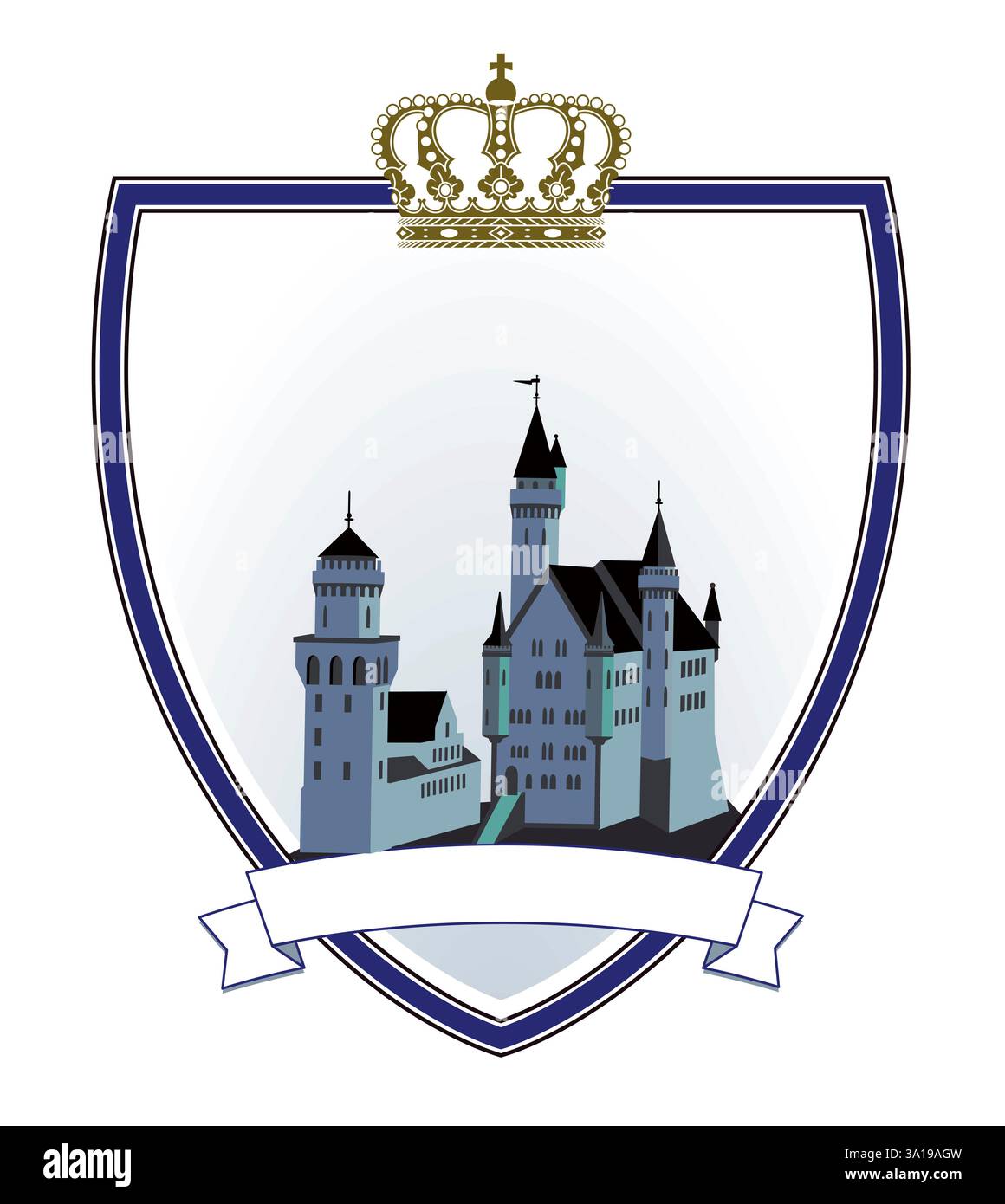 Castle coat of arms, shield with crown Stock Photo - Alamy