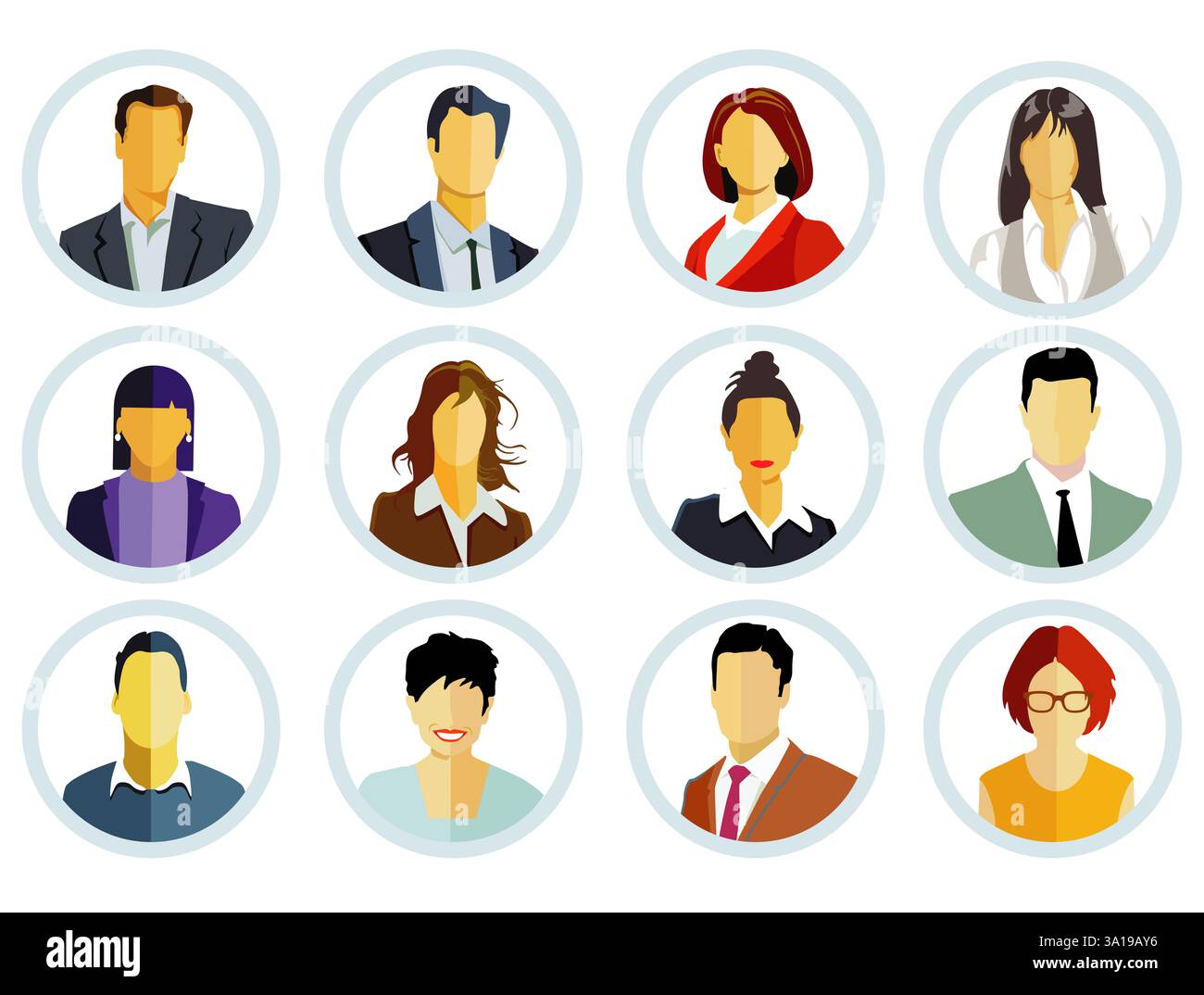 group of people portrait, faces isolated on white background ...