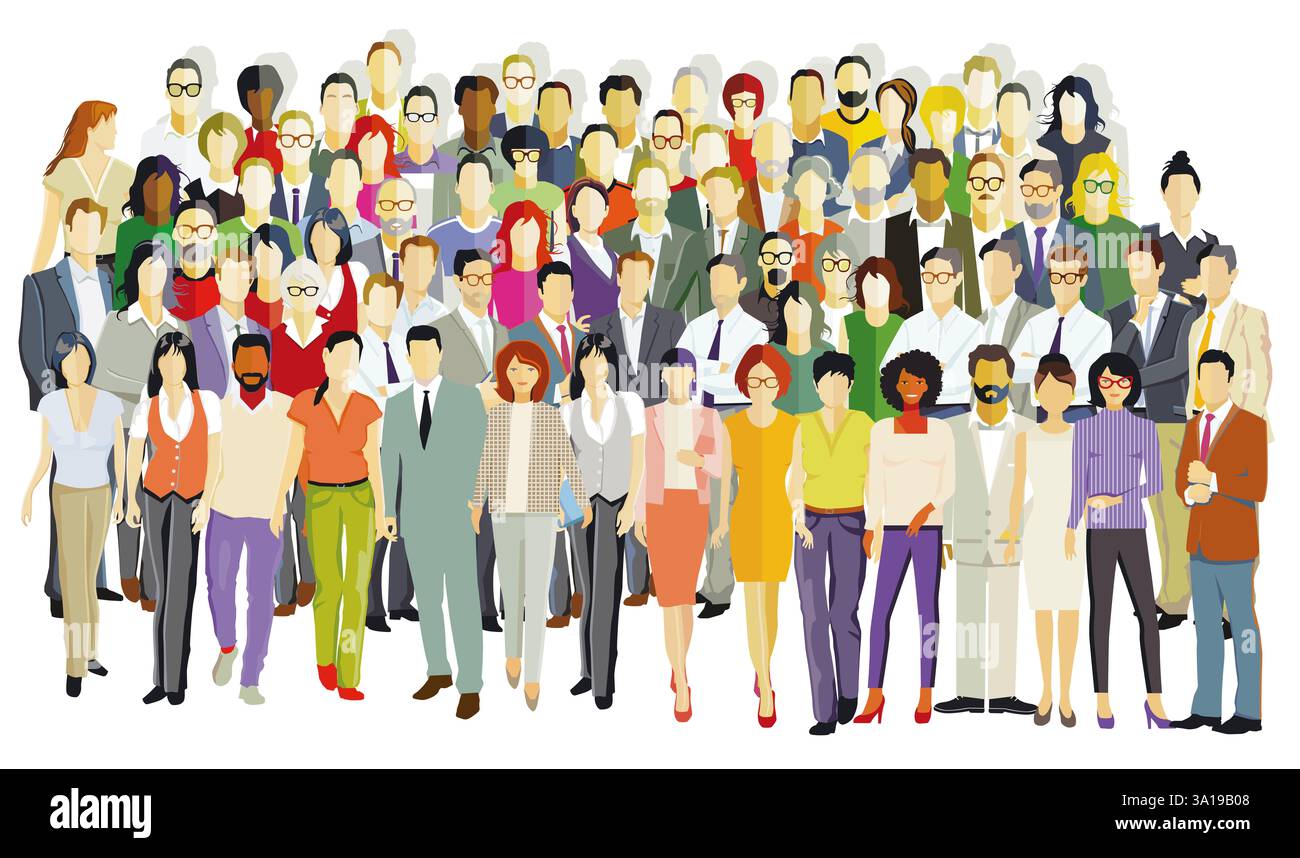 A large group of people together, isolated on a white background ...