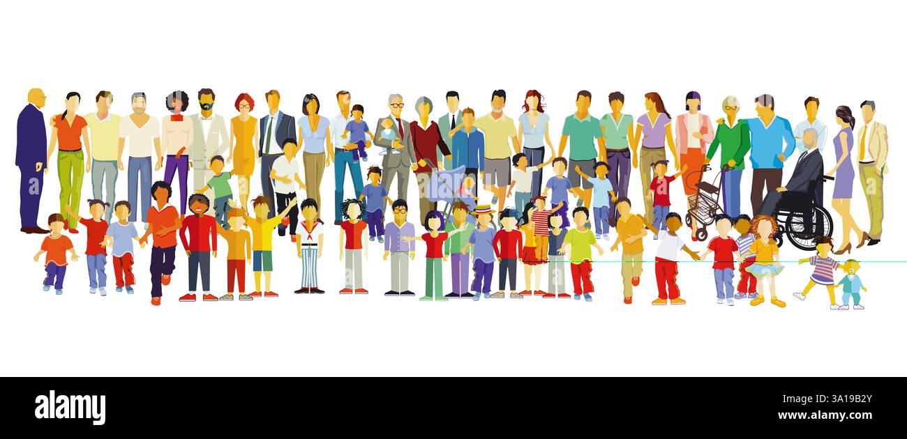 Parents and children, large family group illustration Stock Photo - Alamy