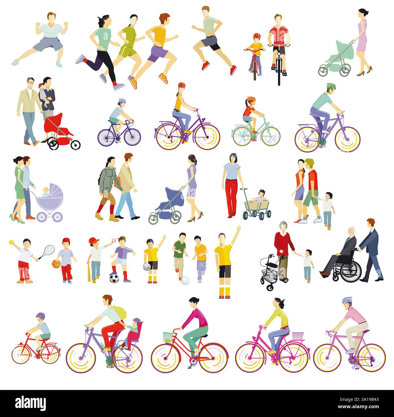 people doing sports in their free time in nature, illustration Stock ...