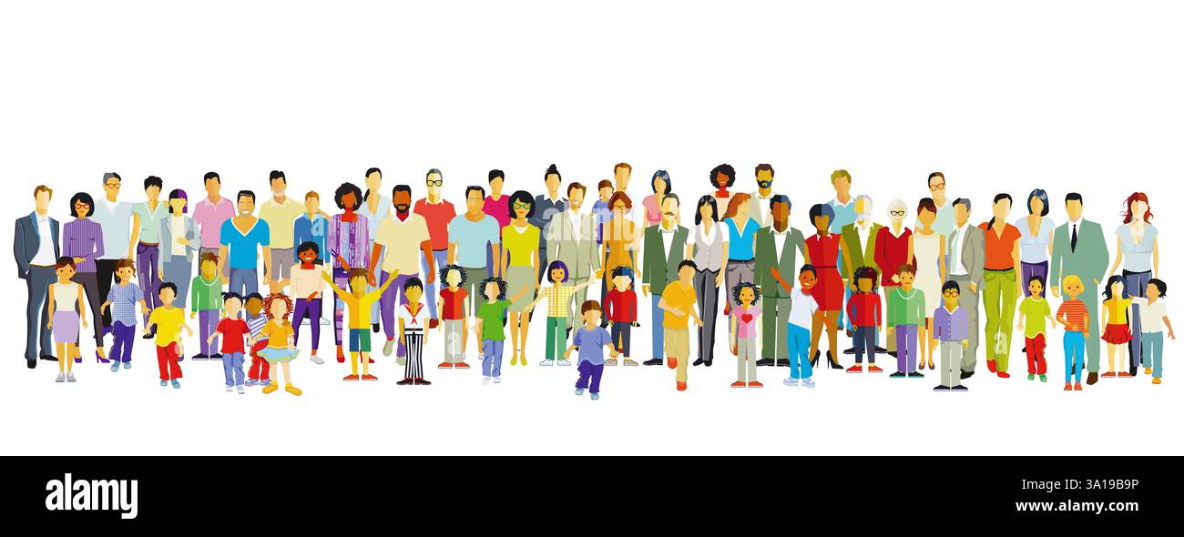 a large group of parents and children, illustration Stock Photo - Alamy