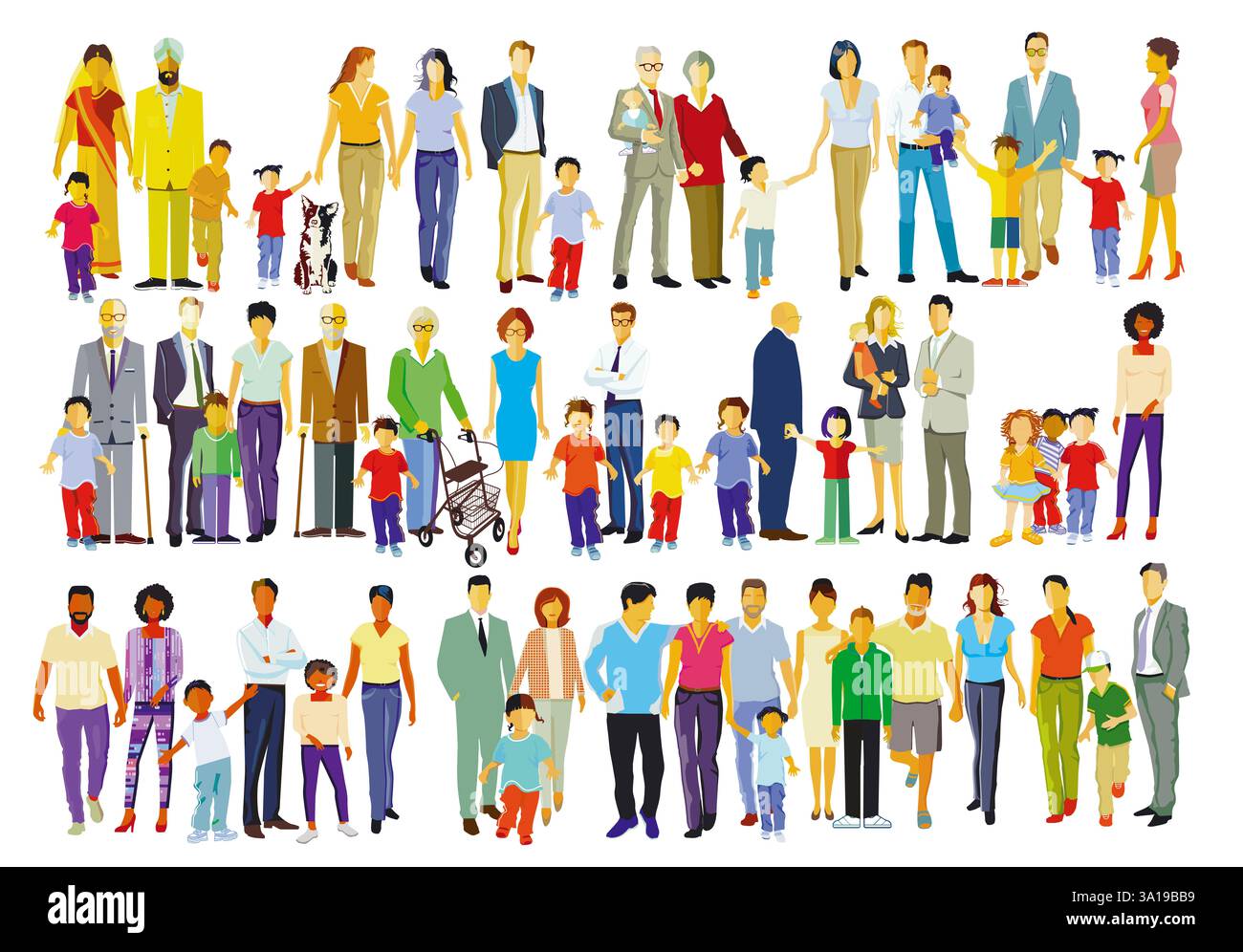 a large group of parents with children, isolated illustration Stock ...