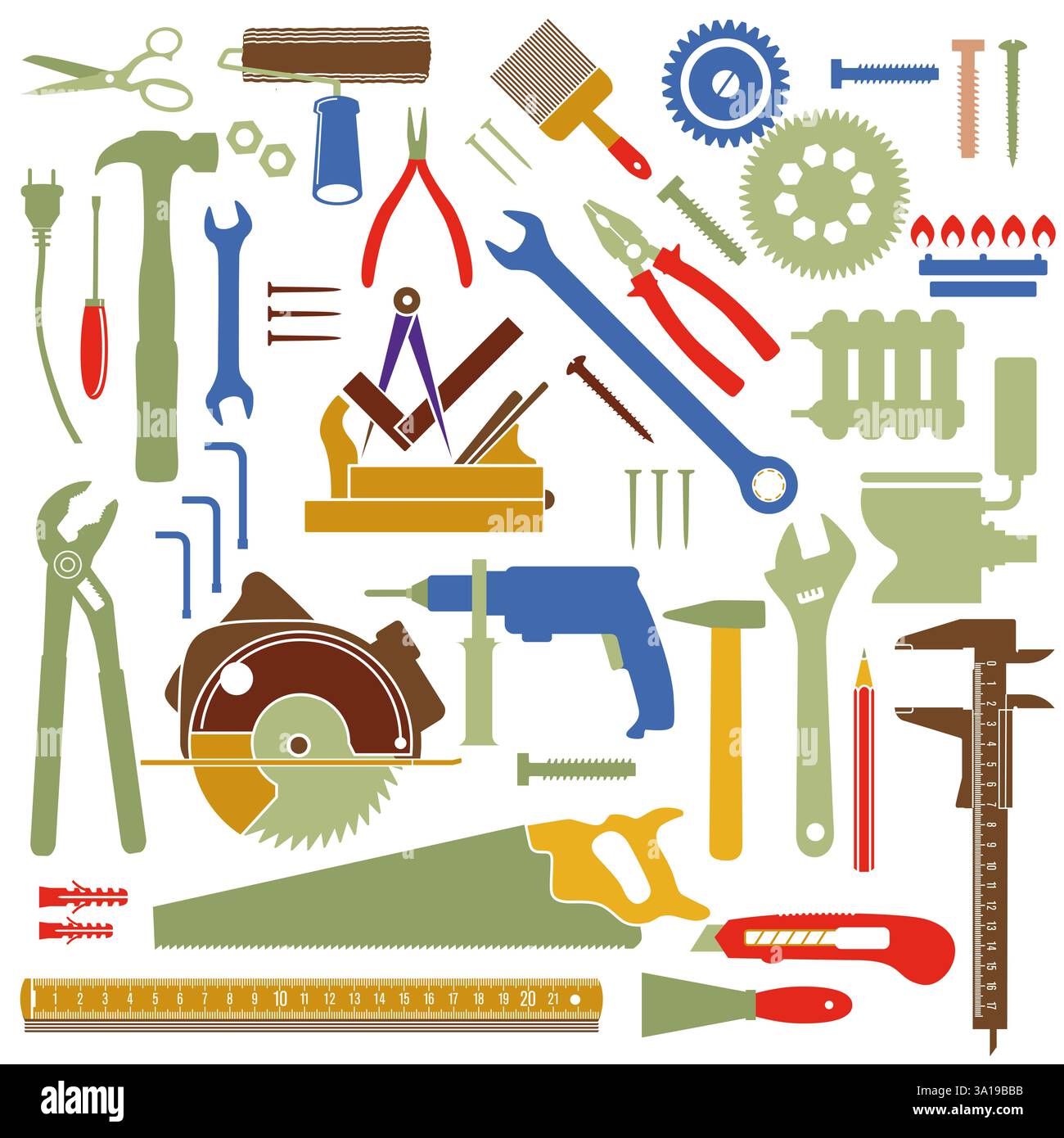 hand tools and measuring instruments illustration, isolated, vector ...