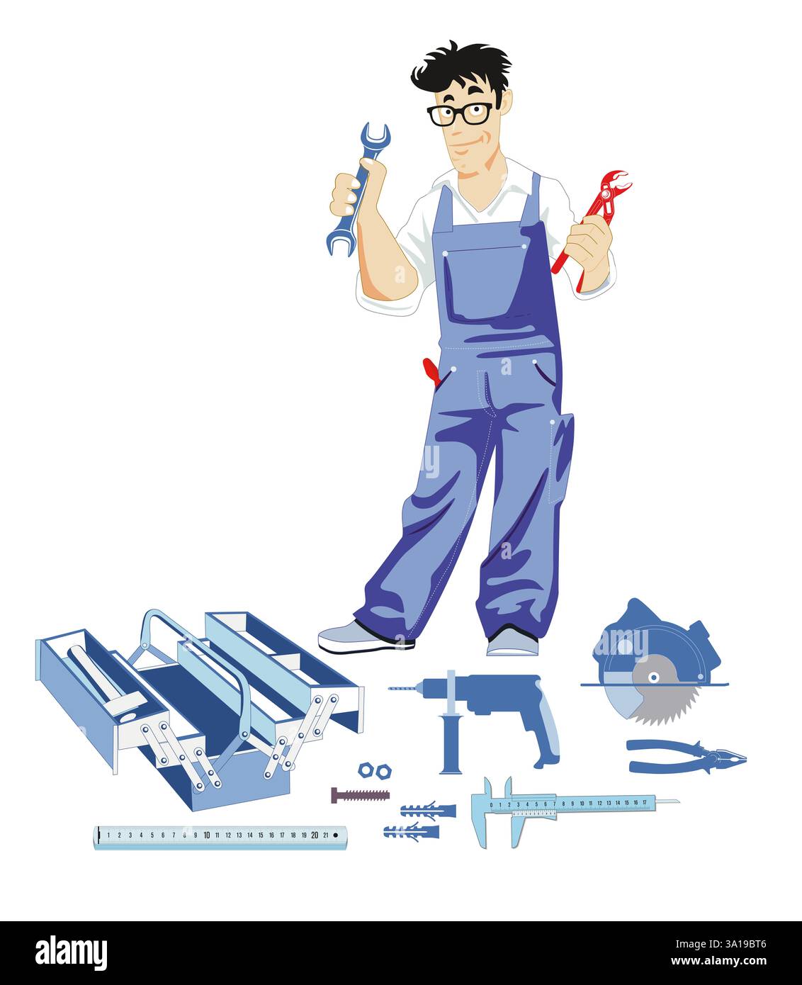 A handyman doing DIY, comic illustration Stock Photo - Alamy