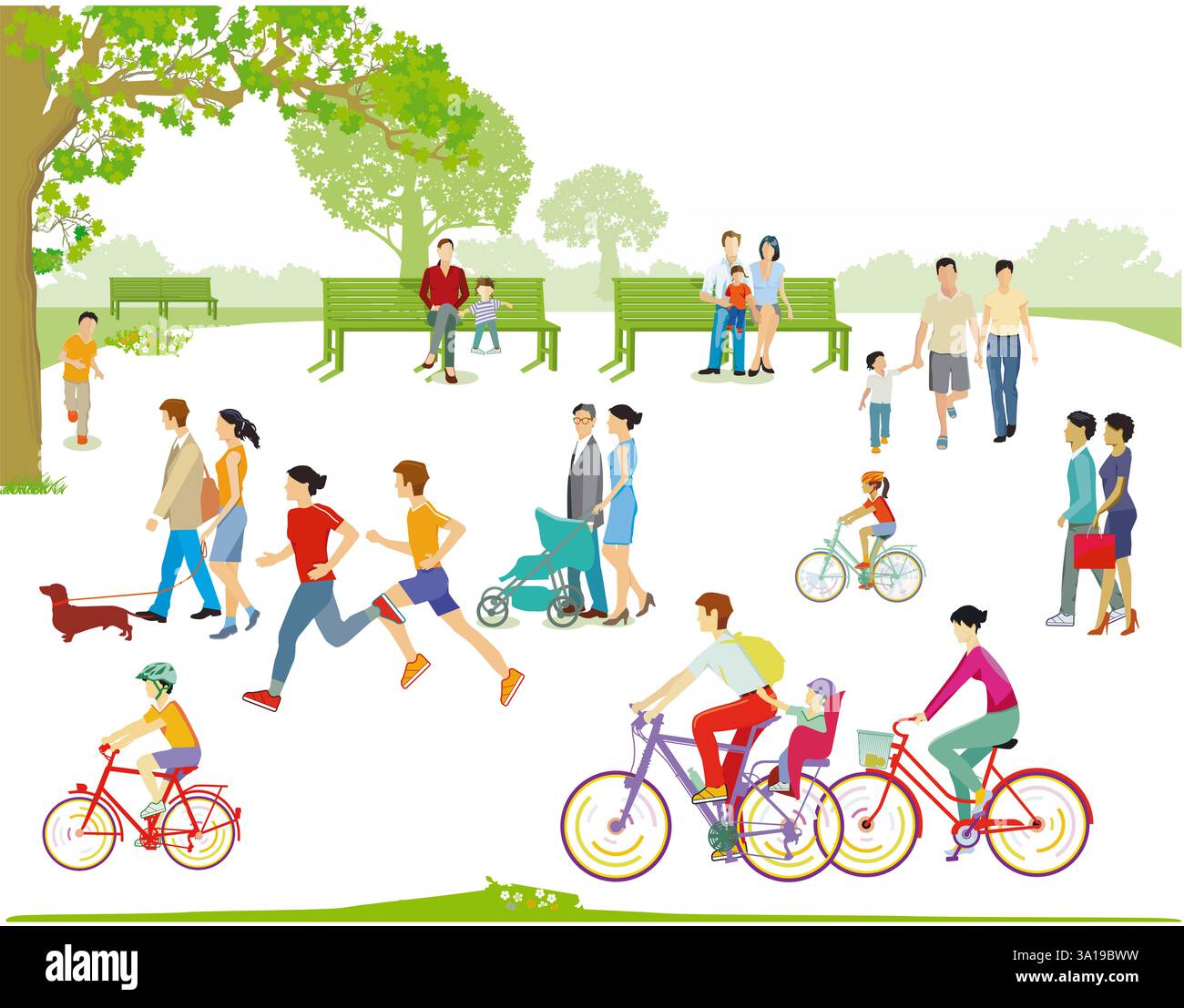 groups of people in the park with families, parents and children ...