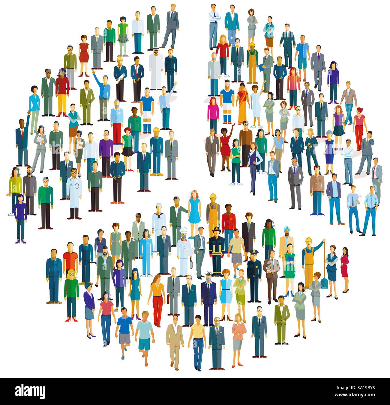 A large group of people forming a peace symbol, isolated on a white ...