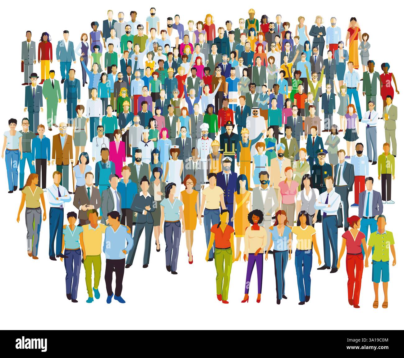 of a large group of people together, isolated on a white background ...