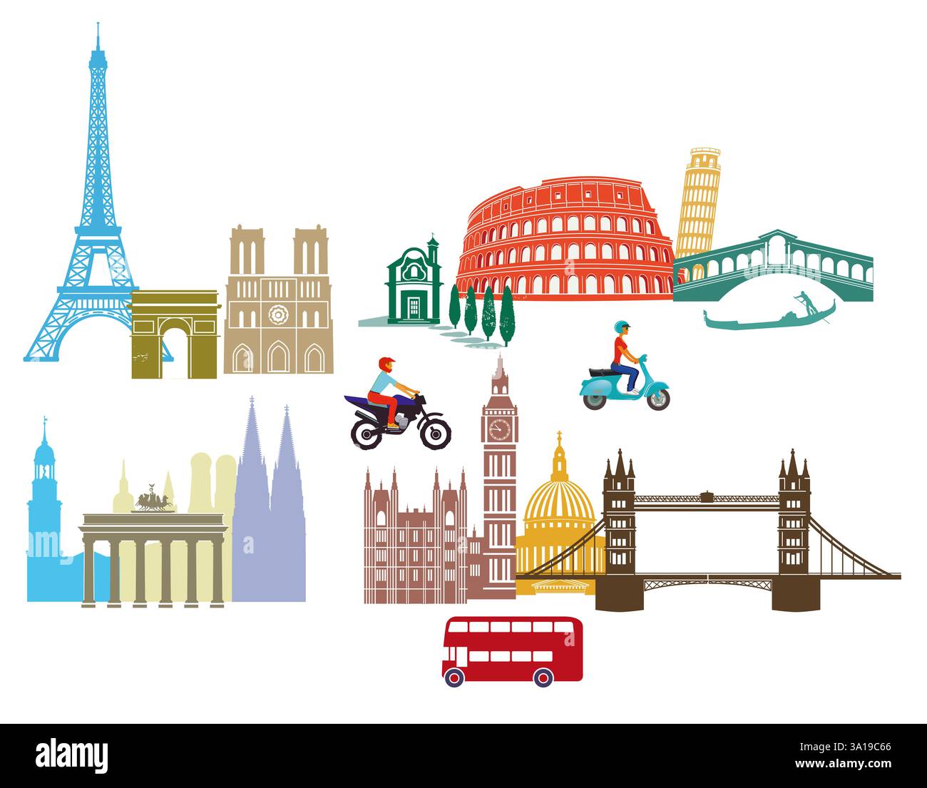 European landmarks, travel destinations isolated illustration Stock ...