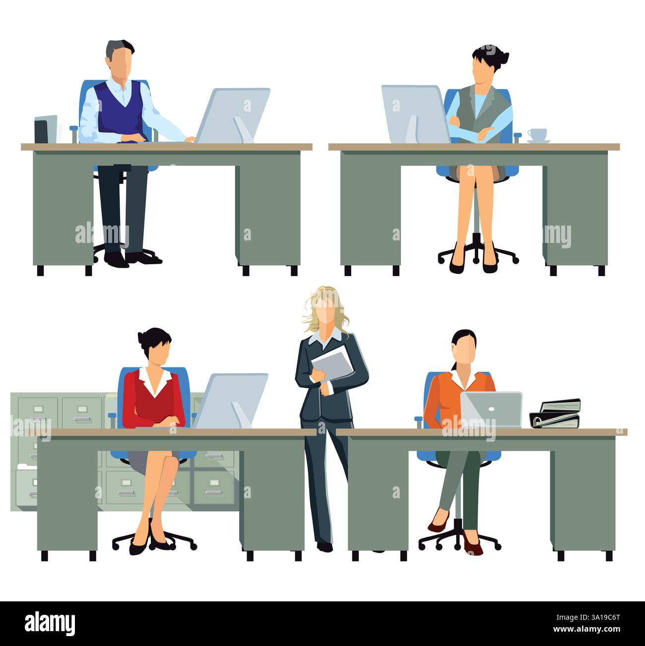 Teamwork employees working office Cut Out Stock Images & Pictures - Alamy