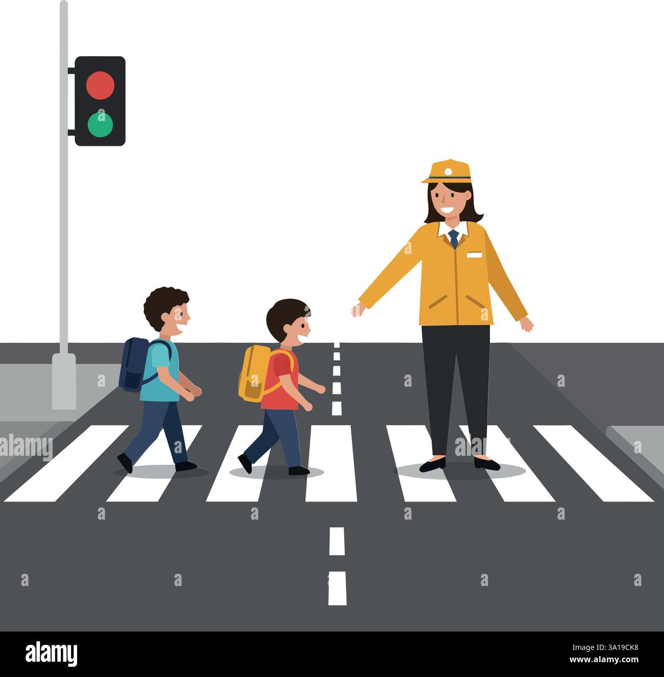 A crossing guard assists children in safely crossing the street Stock ...