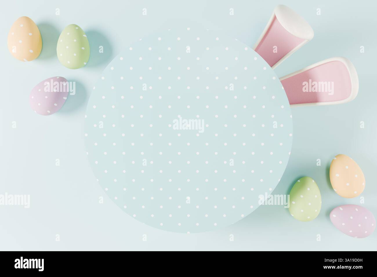 Easter circle frame with pastel eggs and bunny ears. 3d rendering Stock ...