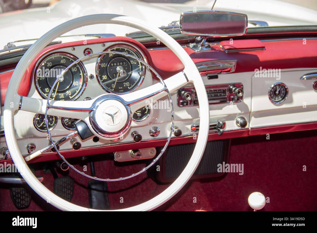 Close up of the elegant interior of a classic mercedes benz 190sl ...