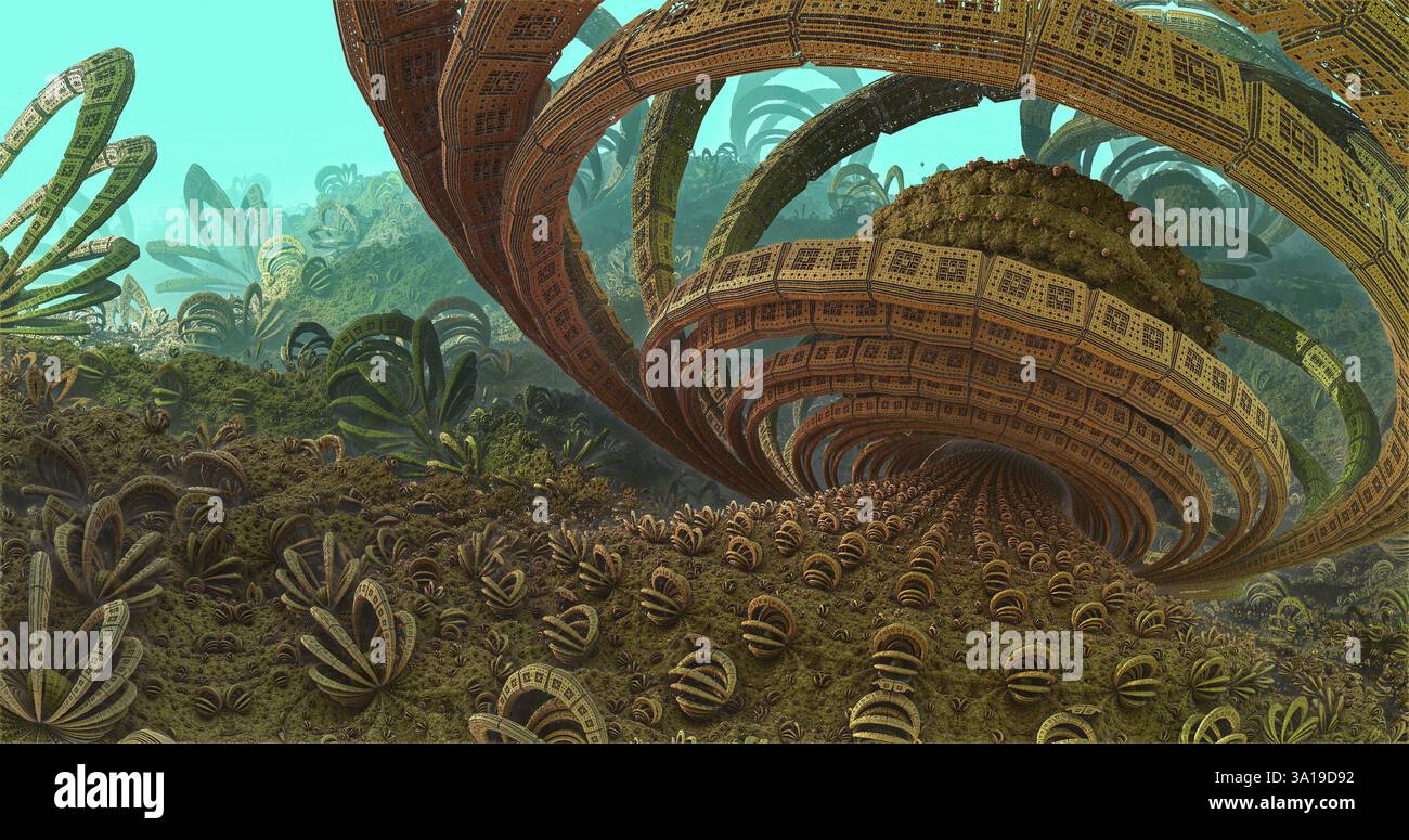 The surface of an alien planet under an alien sun 3d rendering Stock ...