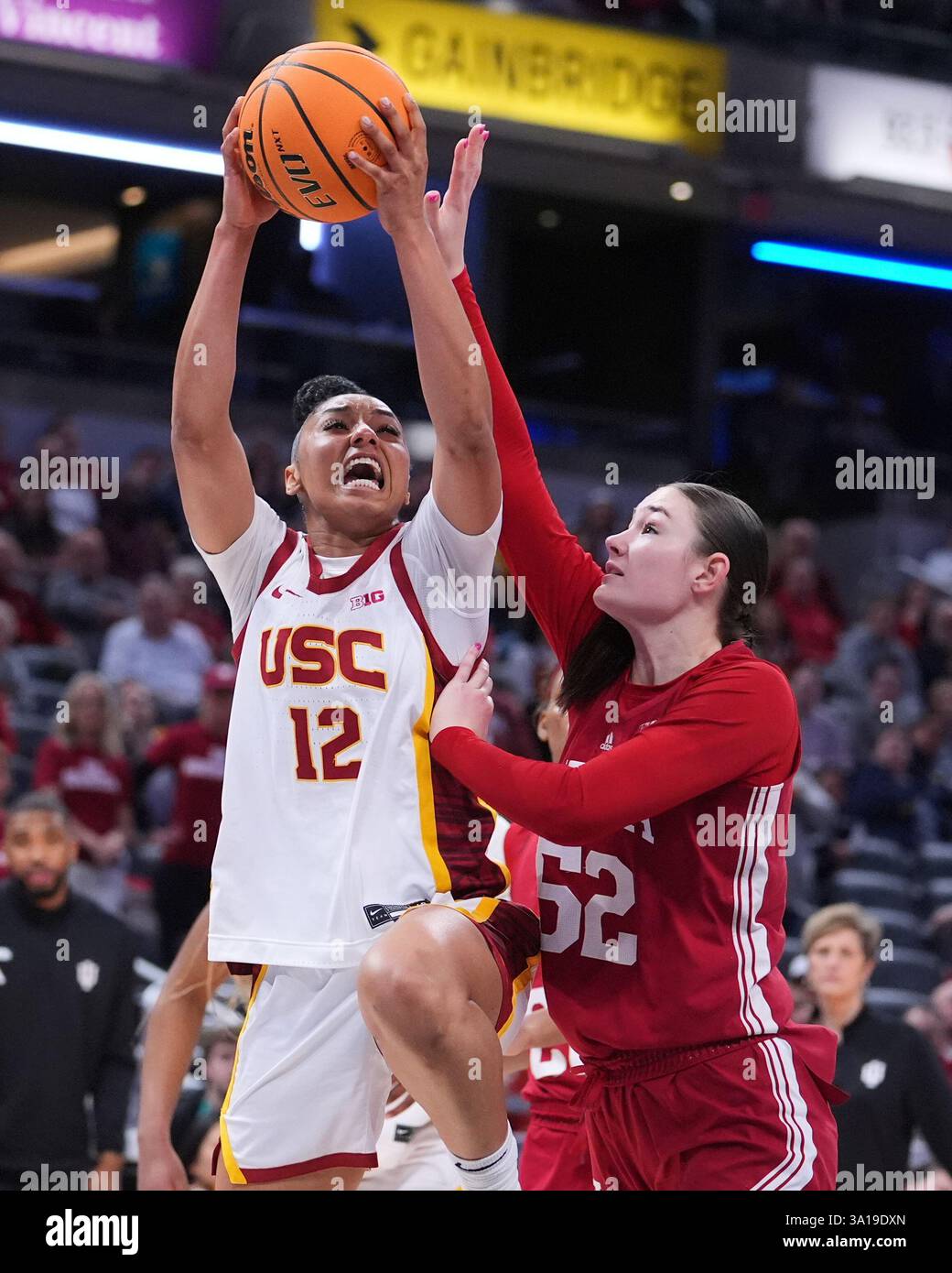 Southern California guard JuJu Watkins (12) shoots over Indiana forward ...