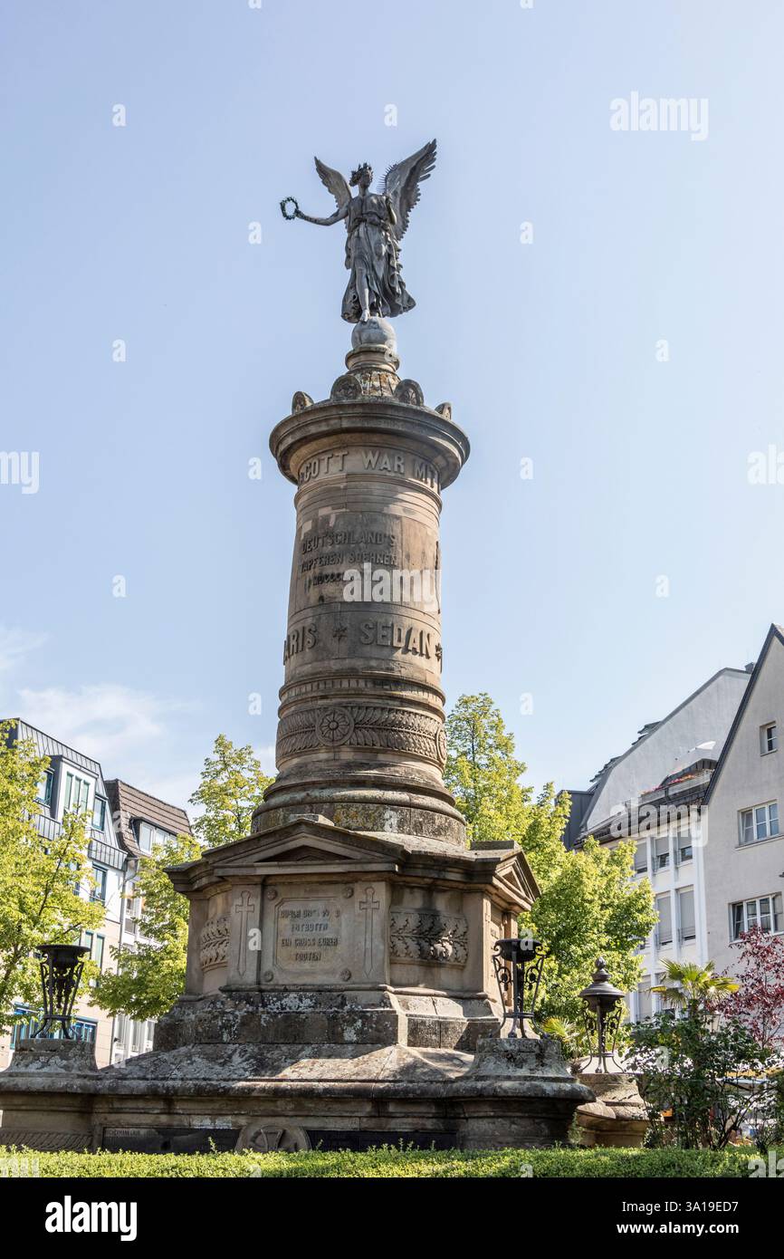 Stone memorial to the Second World War on the market square in Siegburg ...