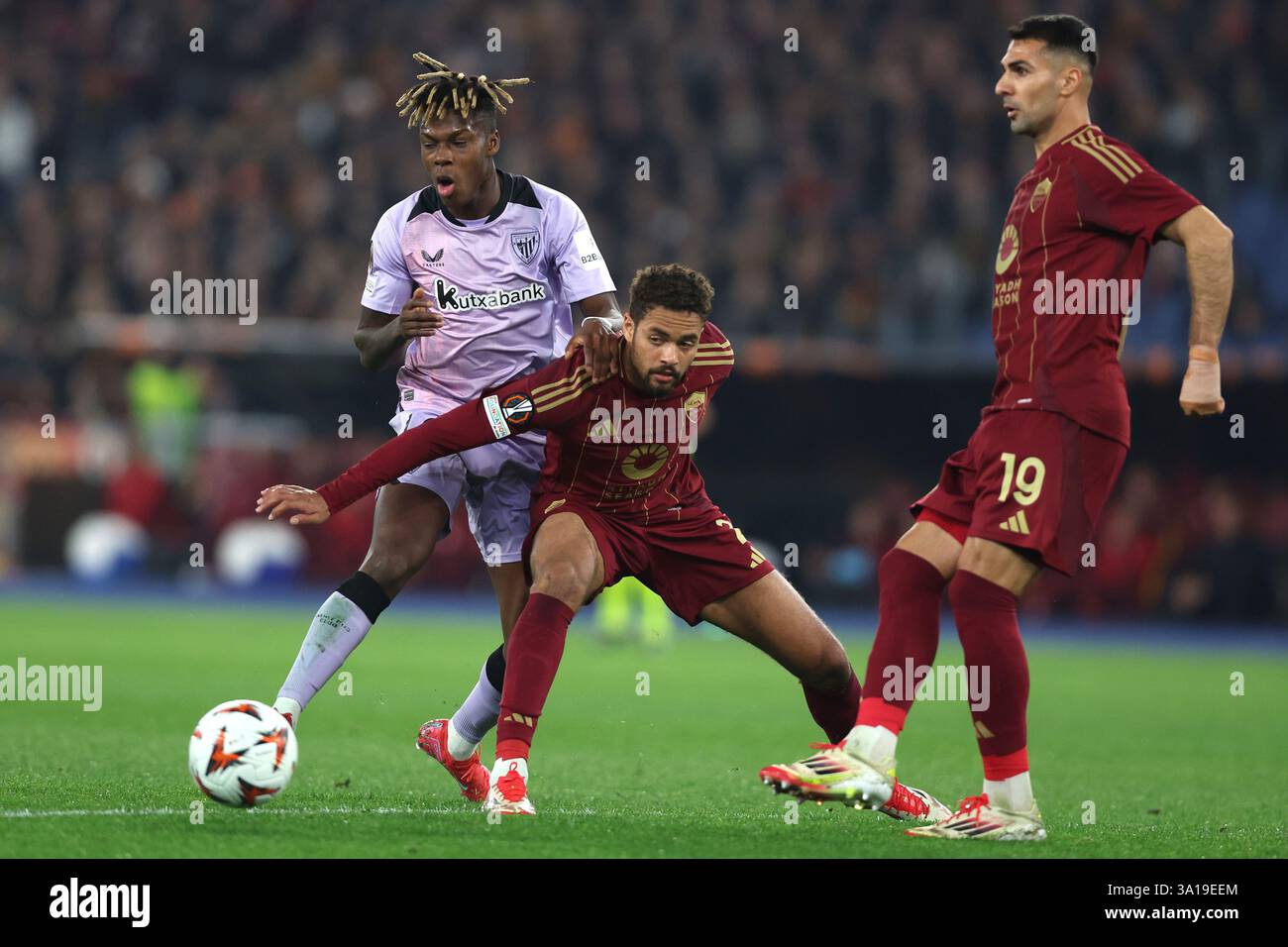Rome, Italy 6.03.2025: Nico Williams of Bilbao, Devyne Rensch of Roma ...