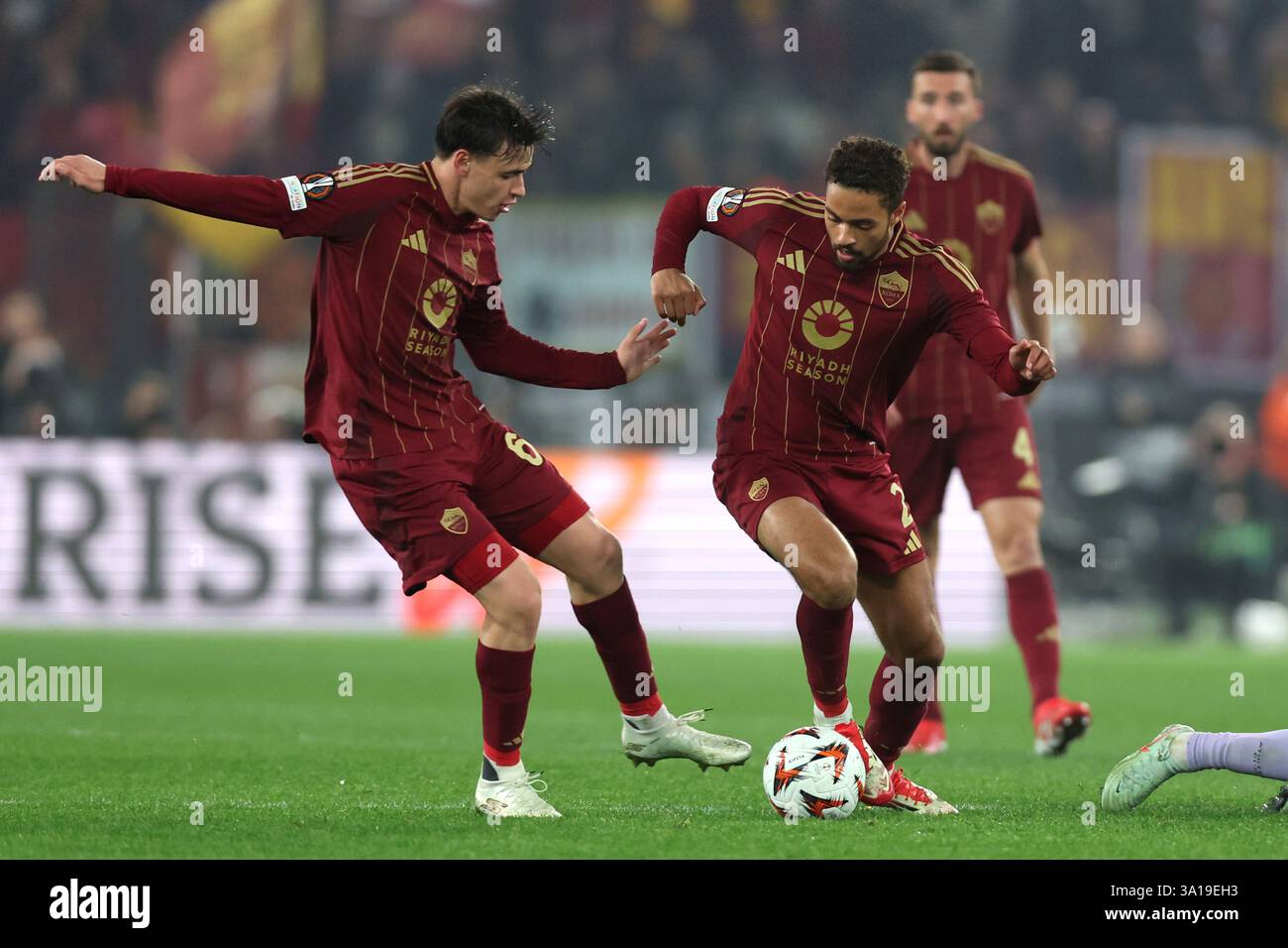Rome, Italy 6.03.2025: Niccolo Pisilli of Roma, Devyne Rensch of Roma ...