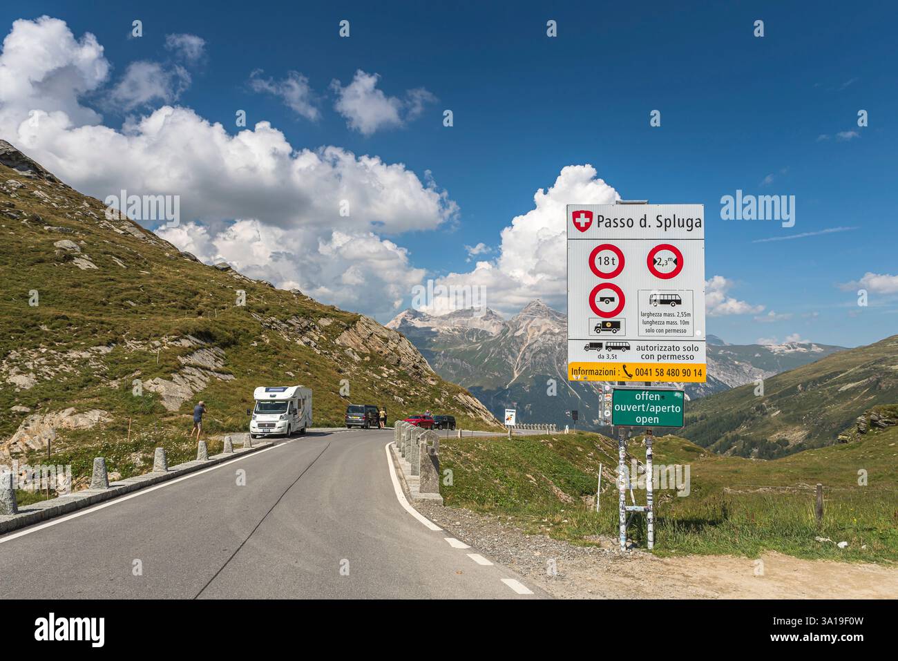 Pass road road sign on the border between italy switzerland hi-res ...