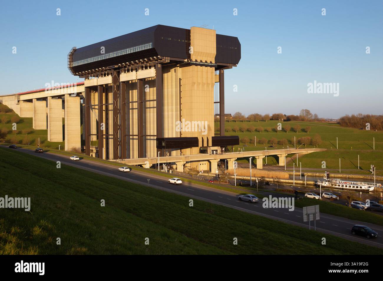 Strépy-Thieu boat lift and Canal du Centre Valley in Belgium Stock ...