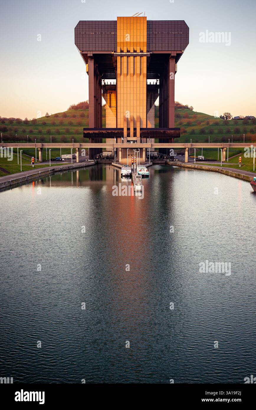 Strépy-Thieu boat lift and Canal du Centre Valley in Belgium Stock ...
