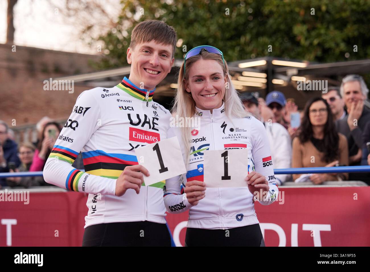 POGACAR Tadej and Urska Zigart during the team presentation of the Strade Bianche e Strade ...