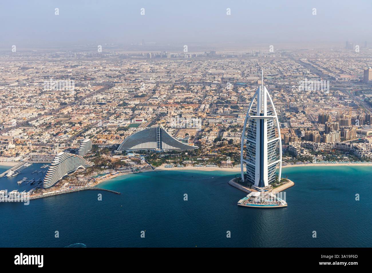 Dubai, United Arab Emirates, Dubai Burj Al Arab luxury hotel aerial ...