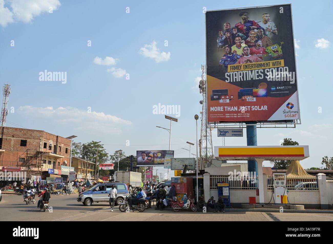 UGANDA, Gulu, advertisement for package of solar home systems, TV ...