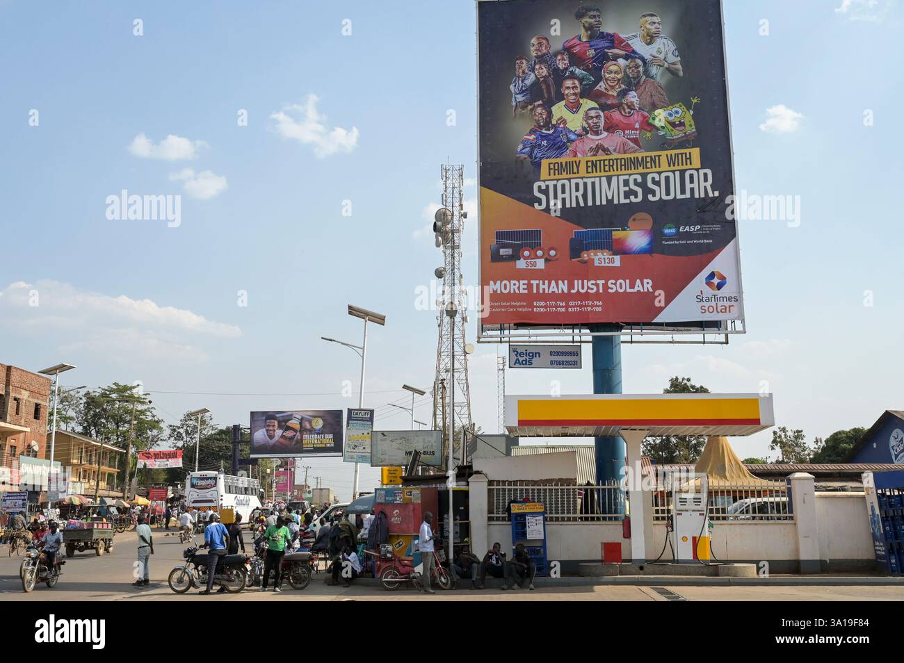UGANDA, Gulu, advertisement for package of solar home systems, TV ...